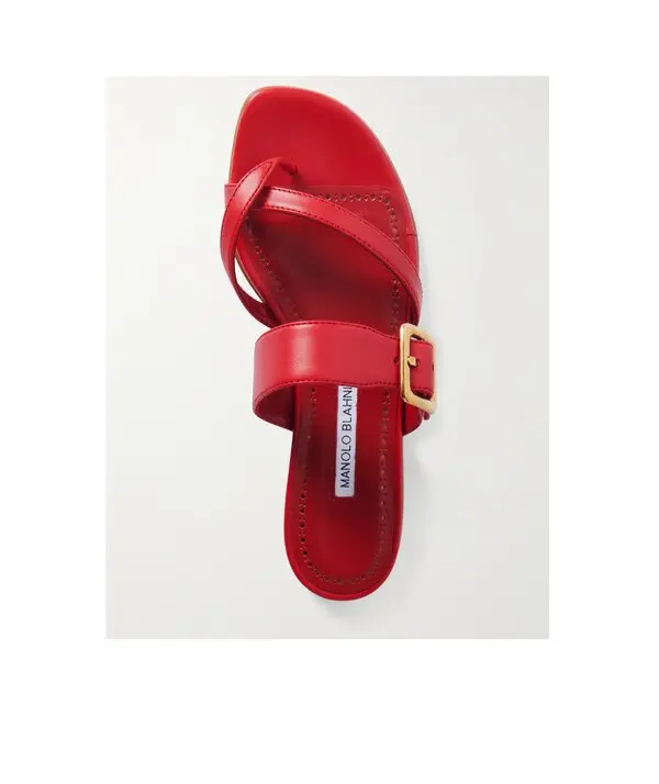 Manolo Blahnik Leather Adjustable Buckle Round Toe Slip-on Flats