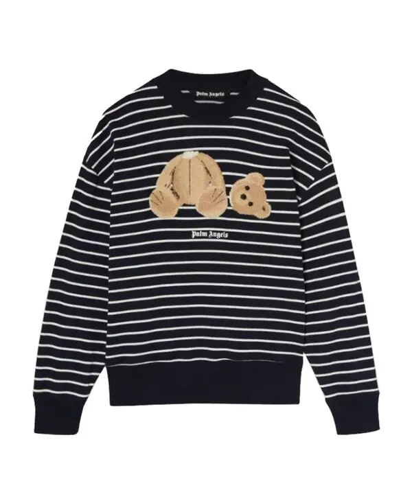 Palm Angels Bear Print Striped Sweatshirt - Black