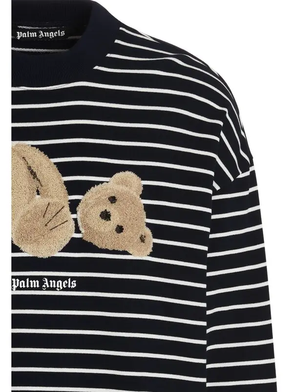 Palm Angels Bear Print Striped Sweatshirt - Black