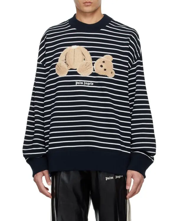 Palm Angels Bear Print Striped Sweatshirt - Black