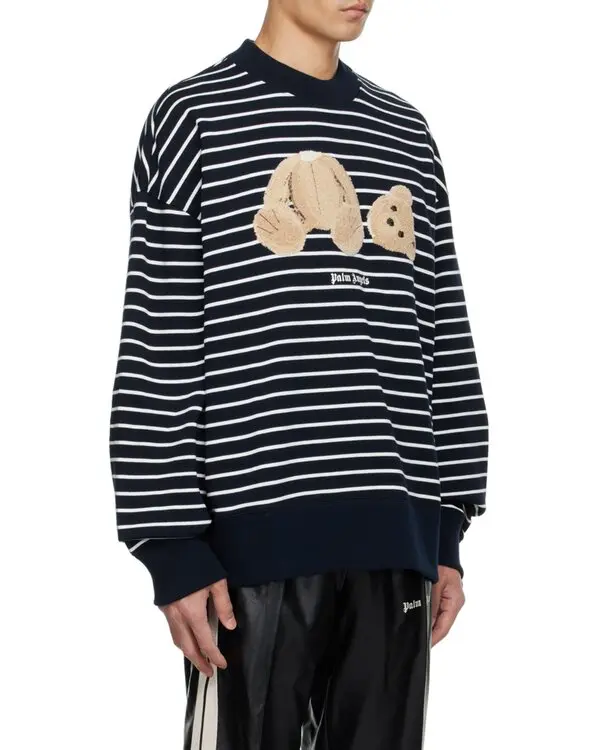 Palm Angels Bear Print Striped Sweatshirt - Black