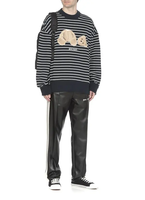 Palm Angels Bear Print Striped Sweatshirt - Black