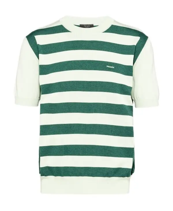 Prada Striped Round Neck Sweater - White