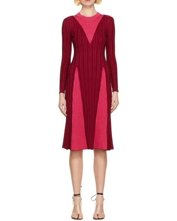 Partow Ribbed Knit Color-blocked Midi Dress