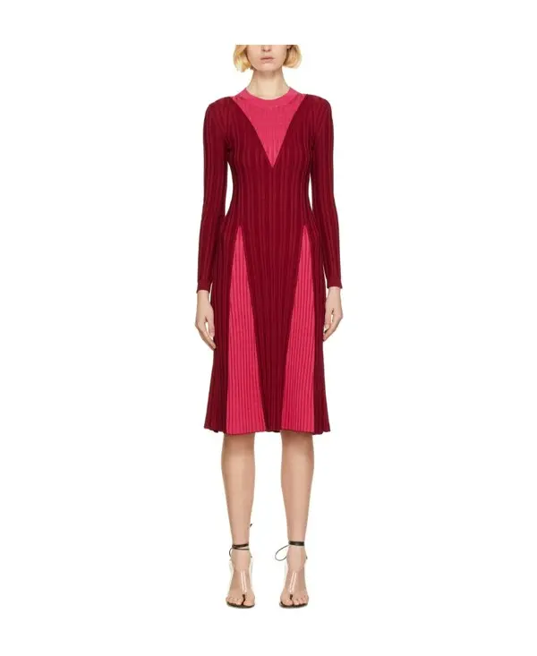 Partow Ribbed Knit Color-blocked Midi Dress