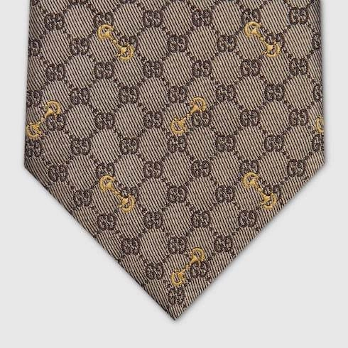 Gucci Horsebit Embroidered Tie - Brown/camel
