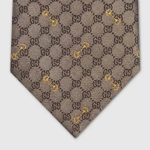 Gucci Horsebit Embroidered Tie - Gray