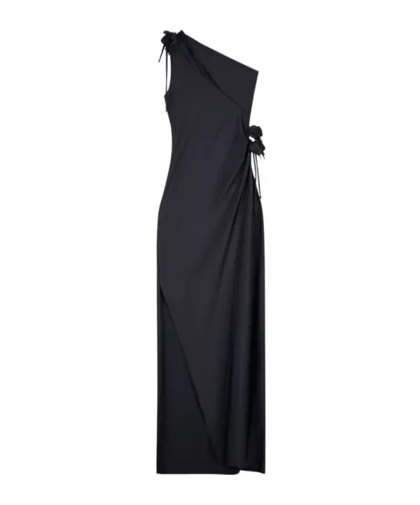 Coperni One-shoulder Flower-embellished Maxi Dress - Black