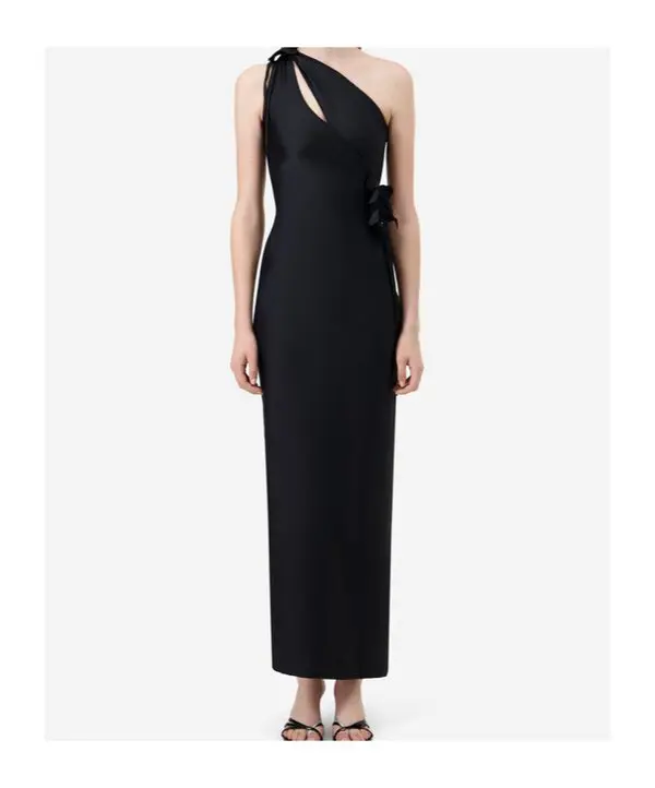 Coperni One-shoulder Flower-embellished Maxi Dress - Black