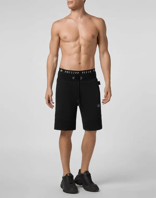 Philipp Plein Ribbed Detail Cotton Track Shorts