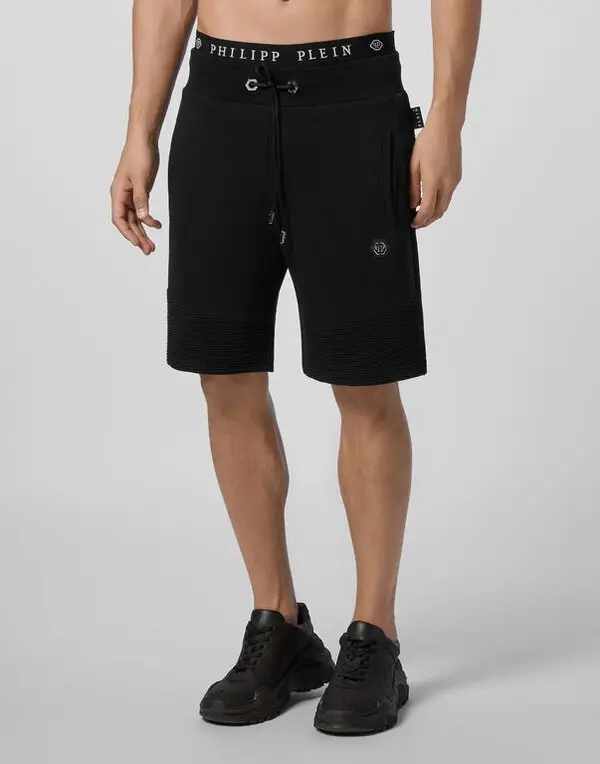 Philipp Plein Ribbed Detail Cotton Track Shorts