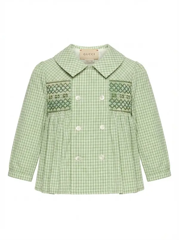 Gucci Plaid Embroidered Double-breasted Cotton Jacket