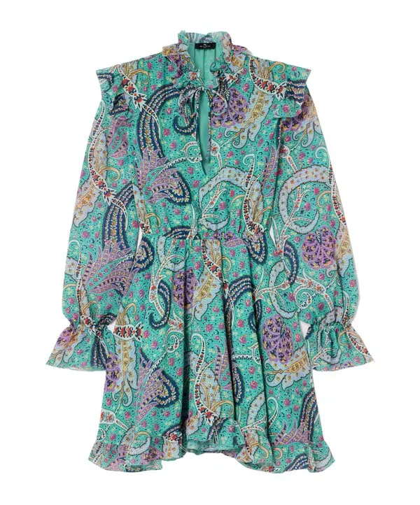 Etro Ruffled Paisley Print Mini Dress