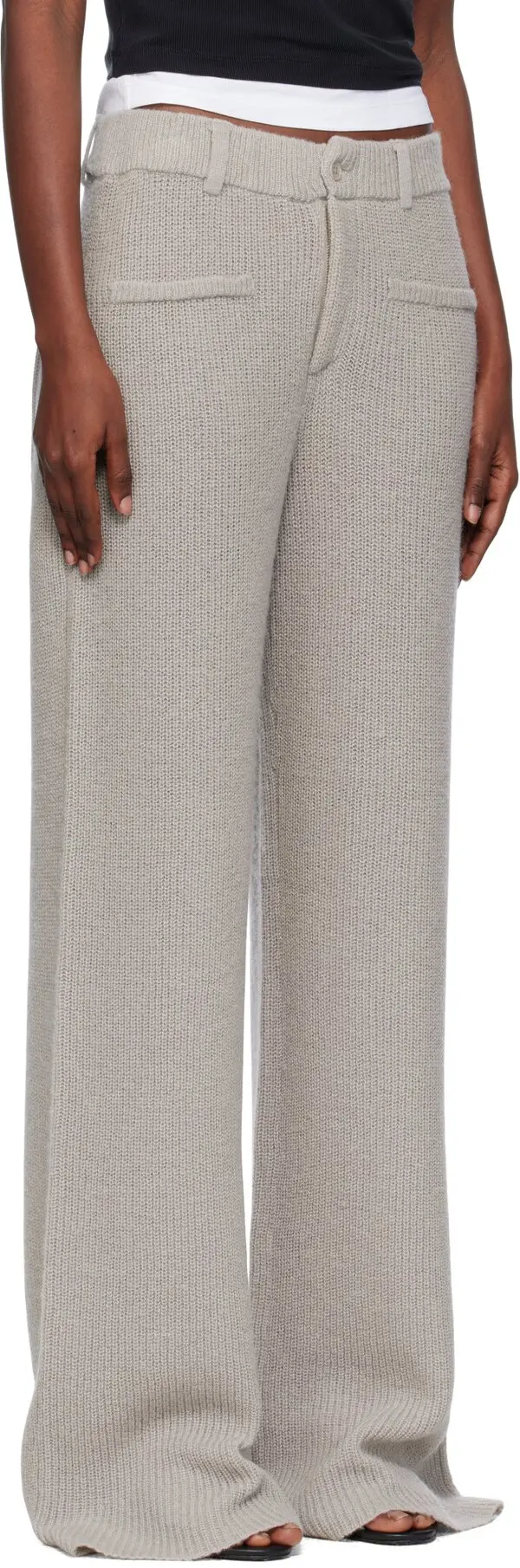 AYA MUSE Ribbed Knitted Trousers With Waistband Ring Detail