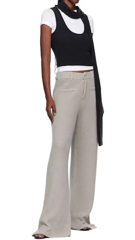 AYA MUSE Ribbed Knitted Trousers With Waistband Ring Detail