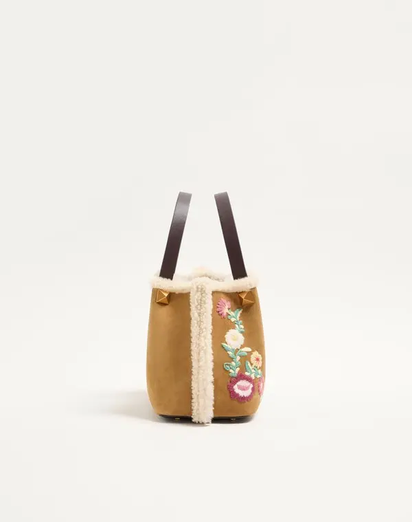 Valentino Garavani Small Embroidered Flowers Suede Tote Bag