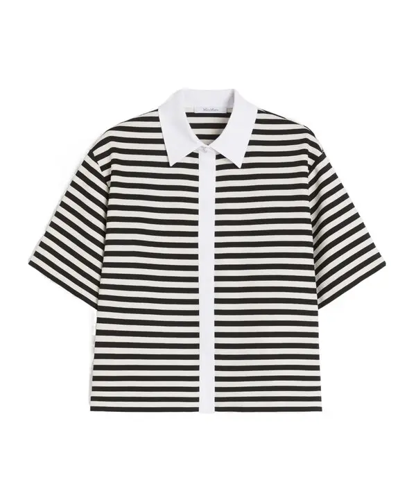 Max Mara Striped Jersey Shirt With Lapel Collar - White/black