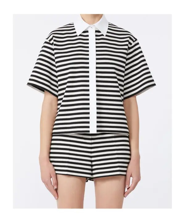 Max Mara Striped Jersey Shirt With Lapel Collar