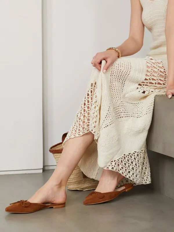 Manolo Blahnik Suede Mules With Bow Detailing