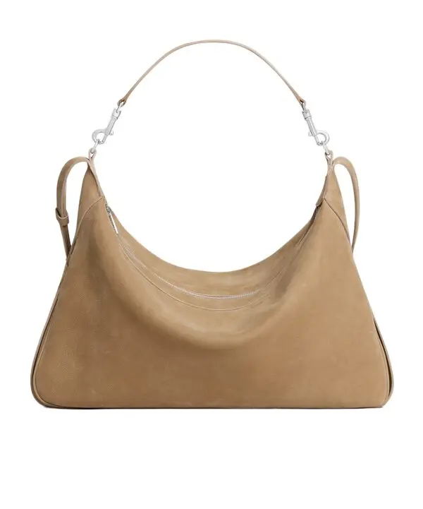 Celine Large Romy Hobo Bag In Nubuck Calfskin - Tan