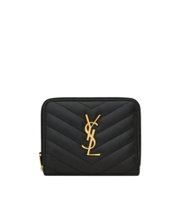 Saint Laurent Cassandre Matelassé Compact Zip-around Wallet In Lambskin - Black