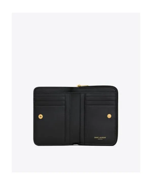Saint Laurent Cassandre Matelassé Compact Zip-around Wallet In Lambskin
