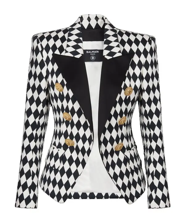 Balmain 6-button Diamond Pattern Blazer - Black