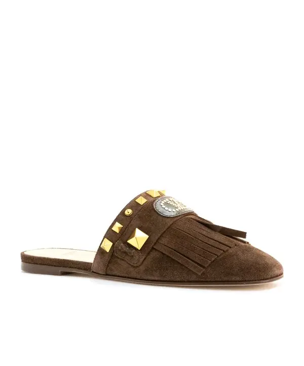 Valentino Garavani Rockstud Fringed Detail Mules