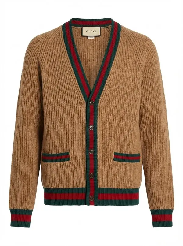 Gucci Ribbed Knit V-neck Cardigan - Brown