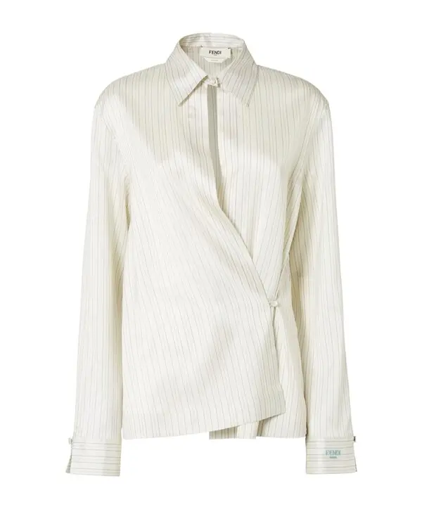 Fendi Asymmetric Striped Silk Shirt - White