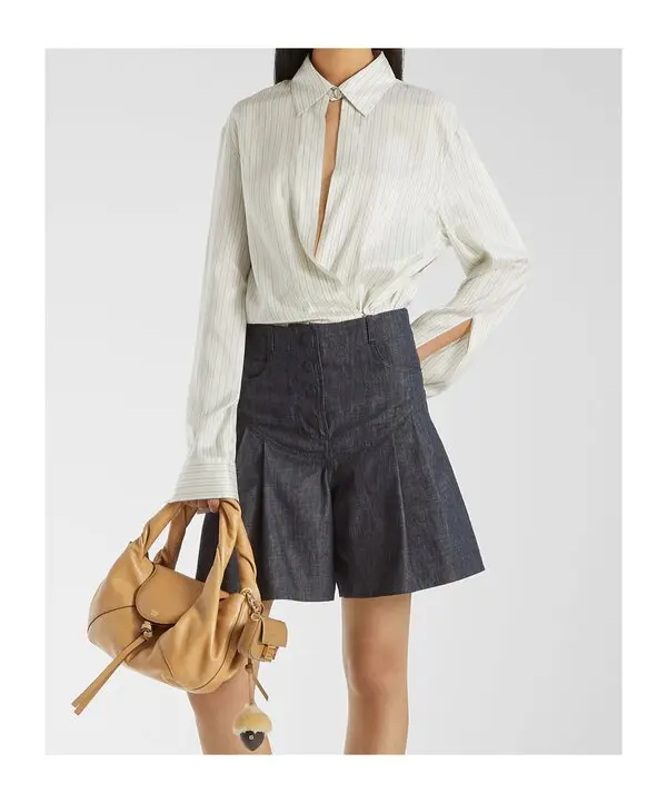 Fendi Asymmetric Striped Silk Shirt - White