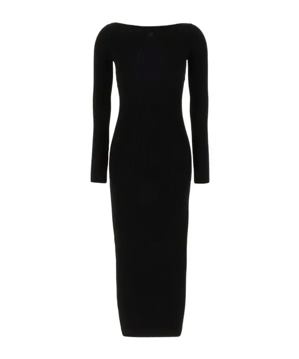 COURREGES Courrèges Shoulers Rib Knit Long Dress - Black