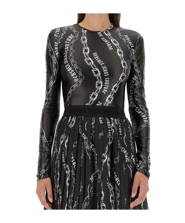 Versace Long Sleeve Chain Print Bodysuit