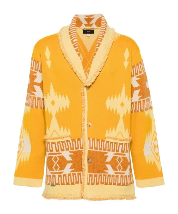 Alanui Jacquard Fringed Cardigan - Yellow