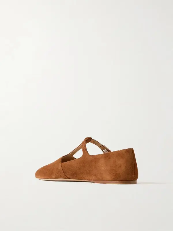 Gabriela Hearst Suede Pointed Toe Flats With T-strap And Buckle - Camel