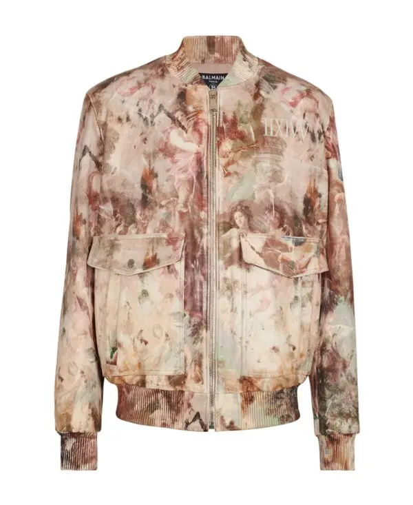 Balmain Printed Leather Bomber Jacket