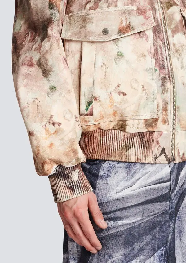 Balmain Printed Leather Bomber Jacket