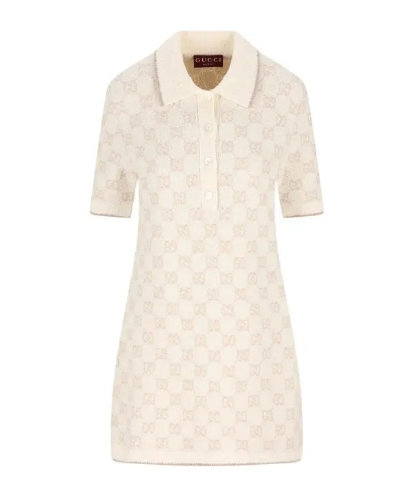 Gucci Gg Jacquard Knit Polo Dress - Beige