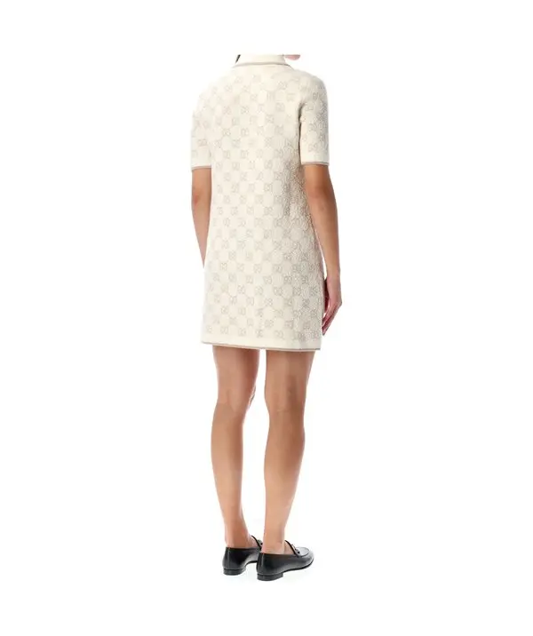 Gucci Gg Jacquard Knit Polo Dress - Beige
