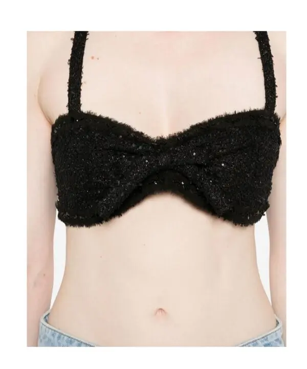Alessandra Rich Sequined Bow Detail Cropped Top