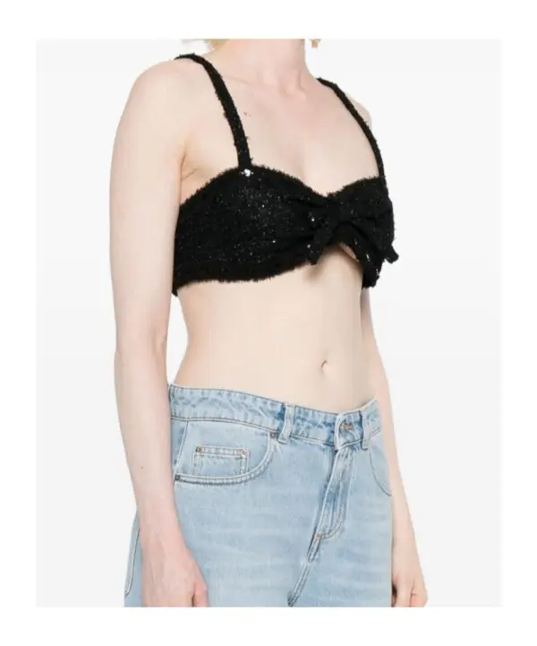 Alessandra Rich Sequined Bow Detail Cropped Top