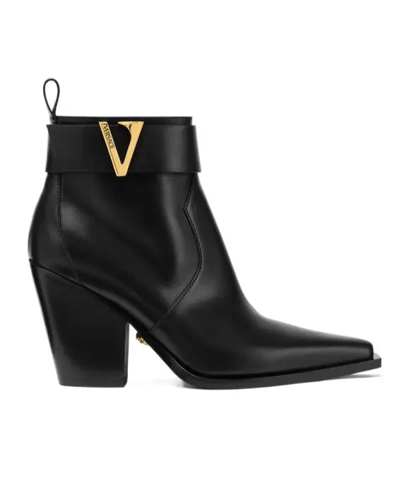Versace Zip-up Heeled Ankle Boots - Black