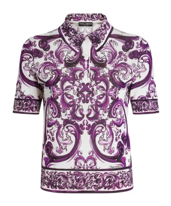 Dolce & Gabbana Majolica Print Silk Polo Shirt