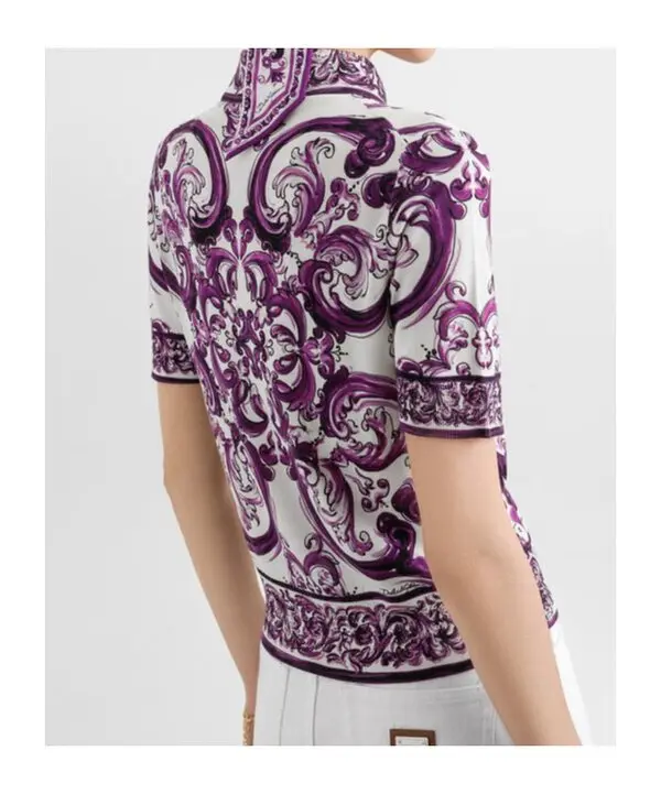 Dolce & Gabbana Majolica Print Silk Polo Shirt
