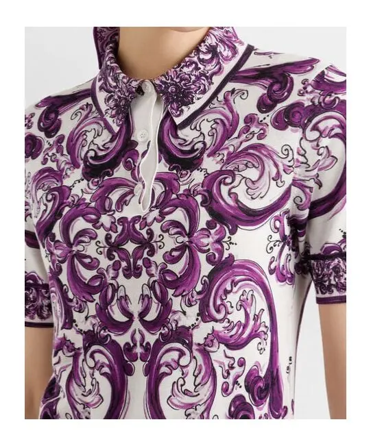 Dolce & Gabbana Majolica Print Silk Polo Shirt