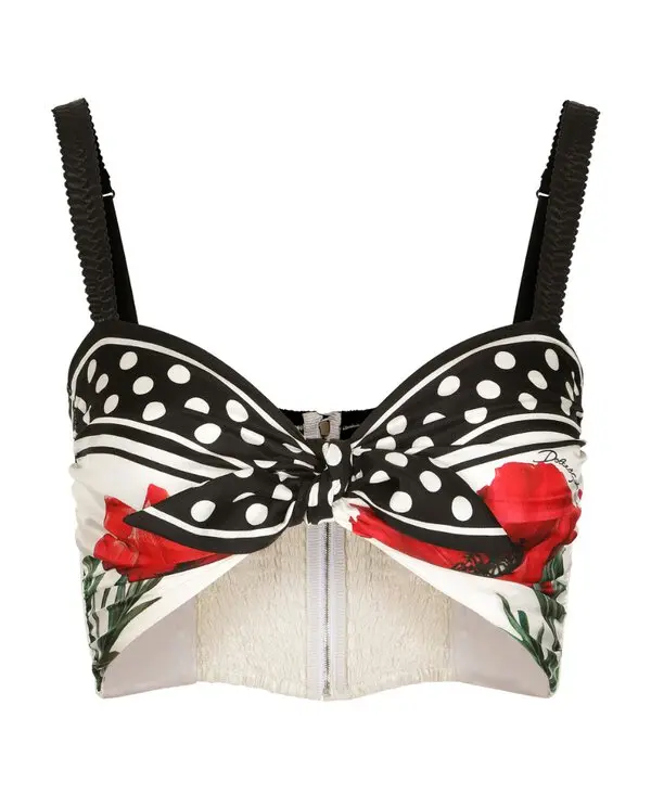 Dolce & Gabbana Silk-blend Cropped Top With Floral And Polka Dot Print