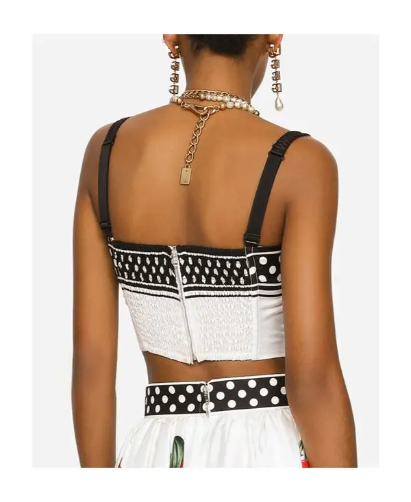 Dolce & Gabbana Silk-blend Cropped Top With Floral And Polka Dot Print