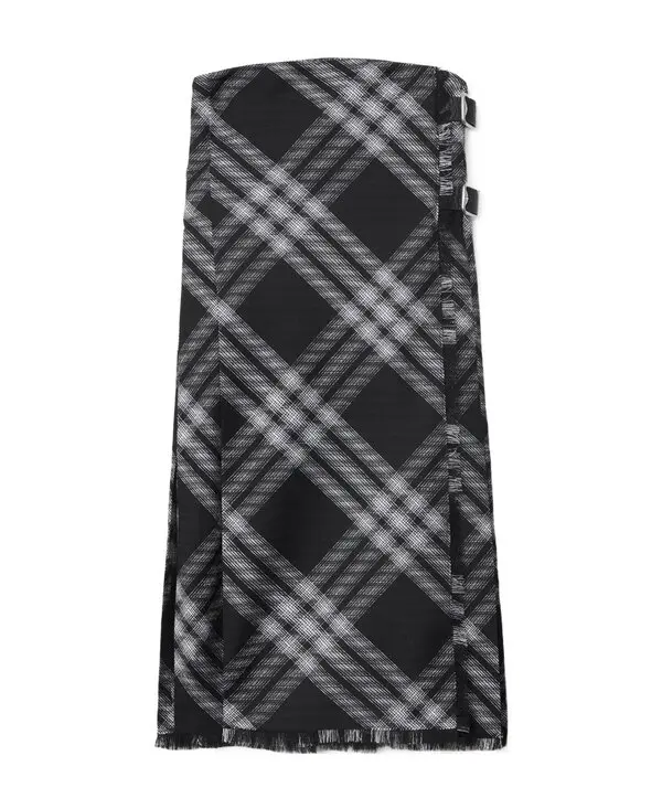 Burberry Checked Fringed-edge Midi Skirt - Black