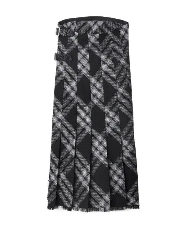 Burberry Checked Fringed-edge Midi Skirt
