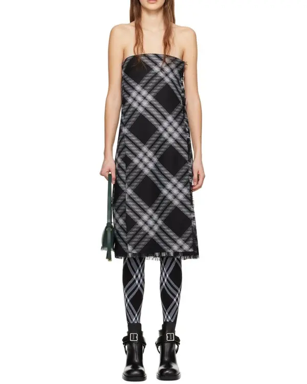Burberry Checked Fringed-edge Midi Skirt